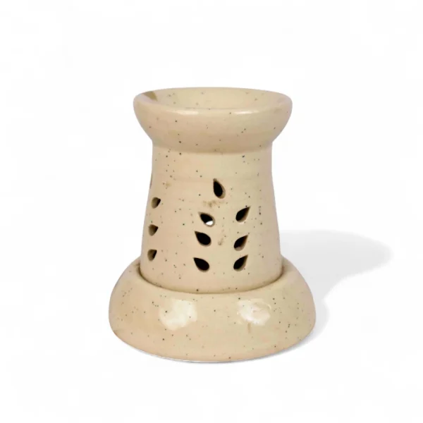 Handcrafted Ceramic Electric Aroma Diffuser – Beige Leaf Cut Design